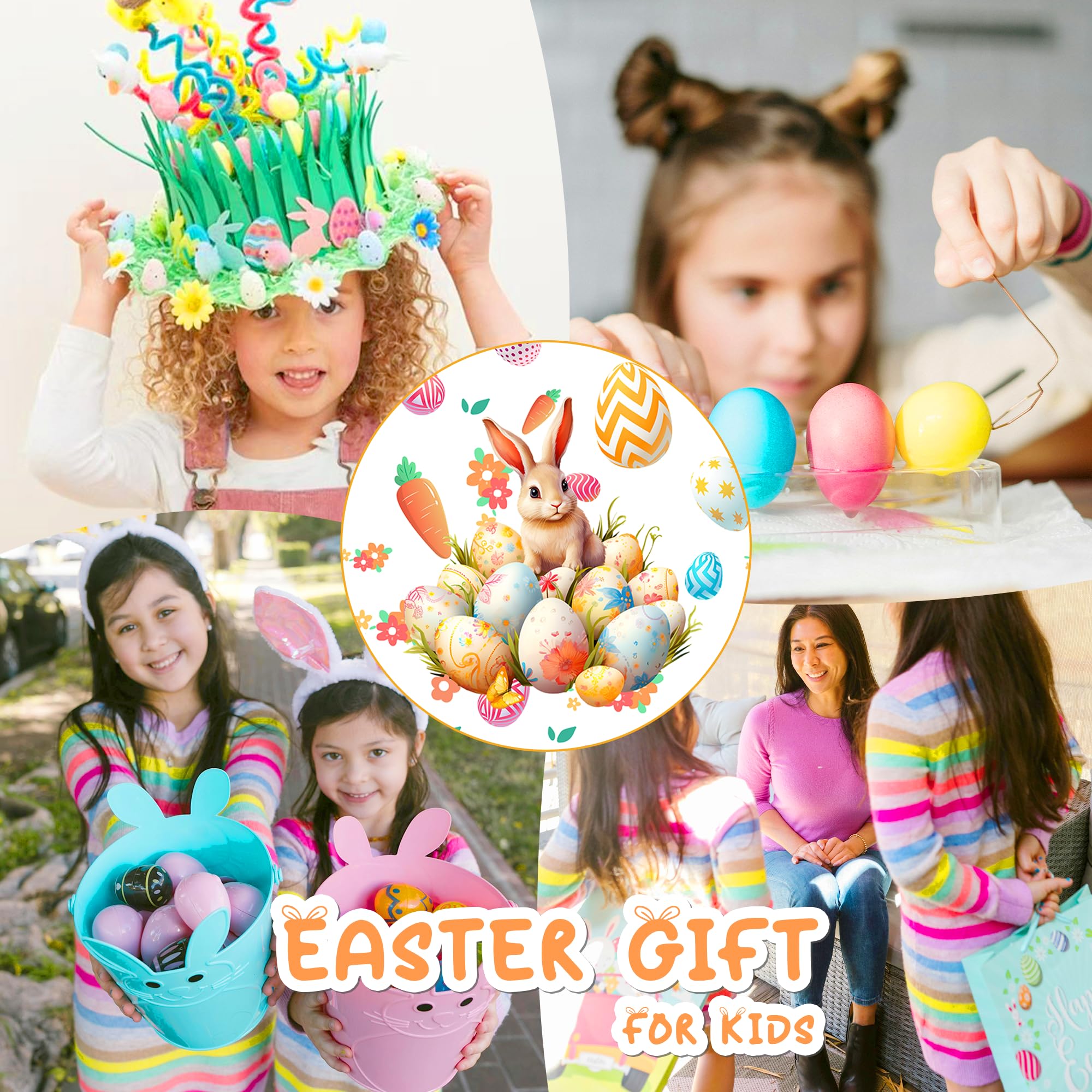 winiwo 40 oz Easter Tumbler with Handle and Straw, Easter Gifts for Kids, Rabbits Lover, Bunny Insulated Tumbler for Hiding Candy Chocolate Eggs, Stainless Steel, Available Gift Wrapping (White)