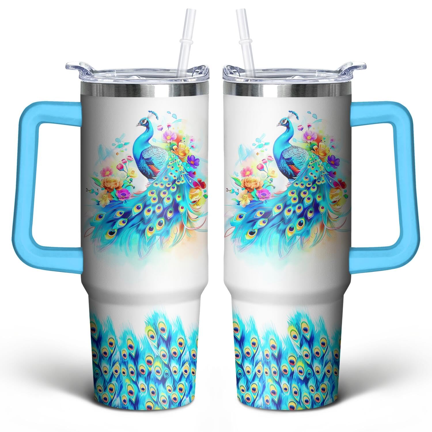 Sps ssion 30 oz Peacock Themed Tumbler with Handle and Lid Gifts for Peacock Lovers Double Stainless Steel Insulated Cup Travel Coffee Mug
