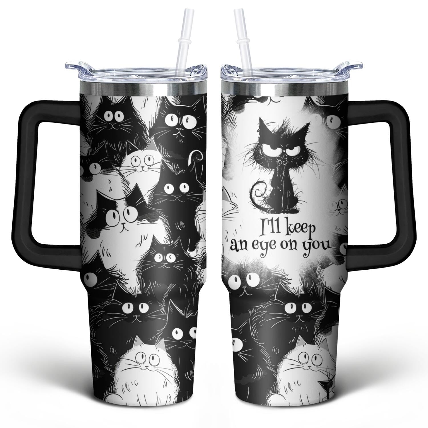Sps ssion 30 oz Cat Themed Tumbler with Handle and Lid Gifts for Cat Lovers Double Stainless Steel Insulated Cup Travel Coffee Mug