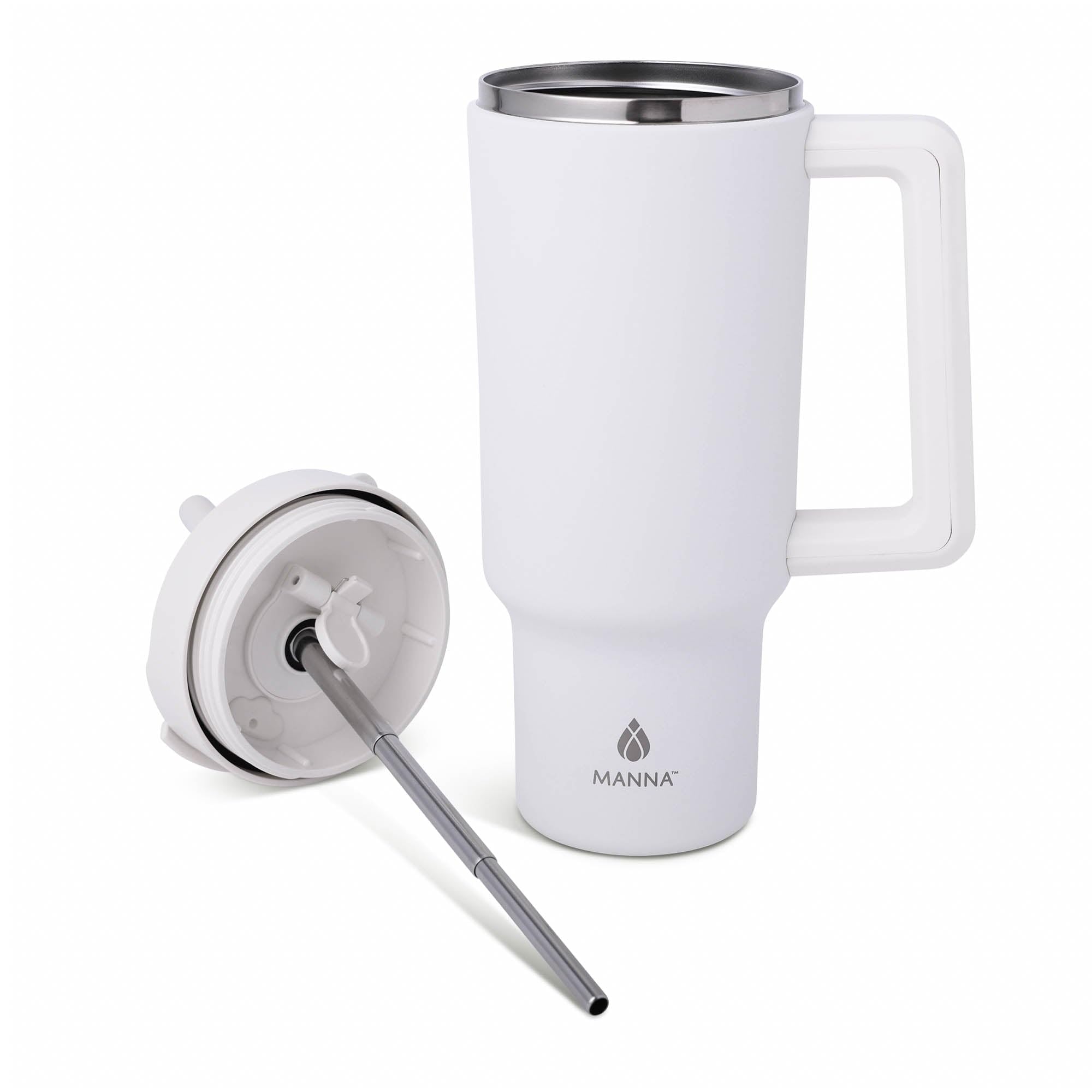 Manna Stainless Steel Double Wall Insulated Tumbler with Smart Seal Dual Sip Lid and Straw Fit Handle - 40 Oz - Linen Powder Coat