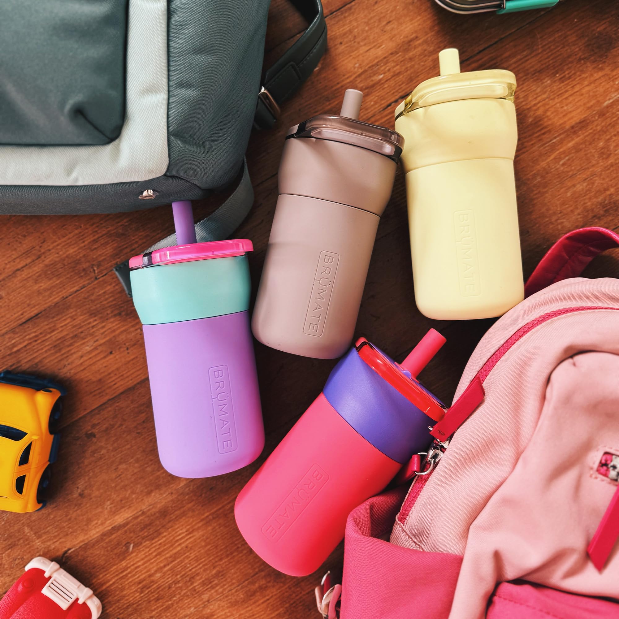 BrüMate Leap 12oz 100% Leakproof Kids Tumbler with Handle and Silicone Soft Straw | Drop Resistant Silicone Sleeve | For Kids 4+ | Insulated Stainless Steel | Cup Holder Friendly | 12oz (Aurora)