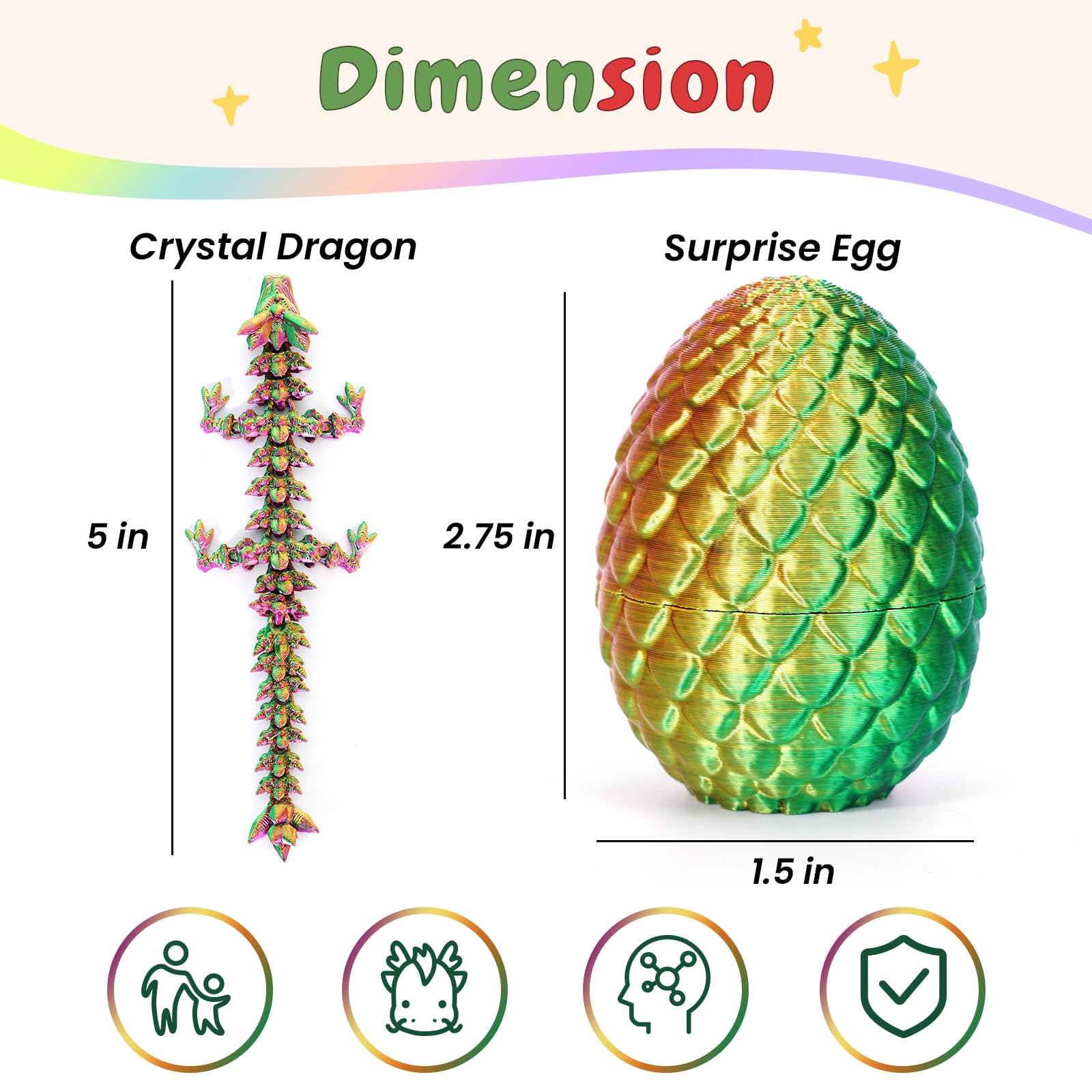 YILCER 4PCS 3D Printed Dragon Eggs with Dragon Inside Easter Basket Essentials Prefilled Easter Eggs with Toys Mini Easter Basket Stuffers Mystery Dragon Egg Fidget Toy 3D Printed Animals Toy