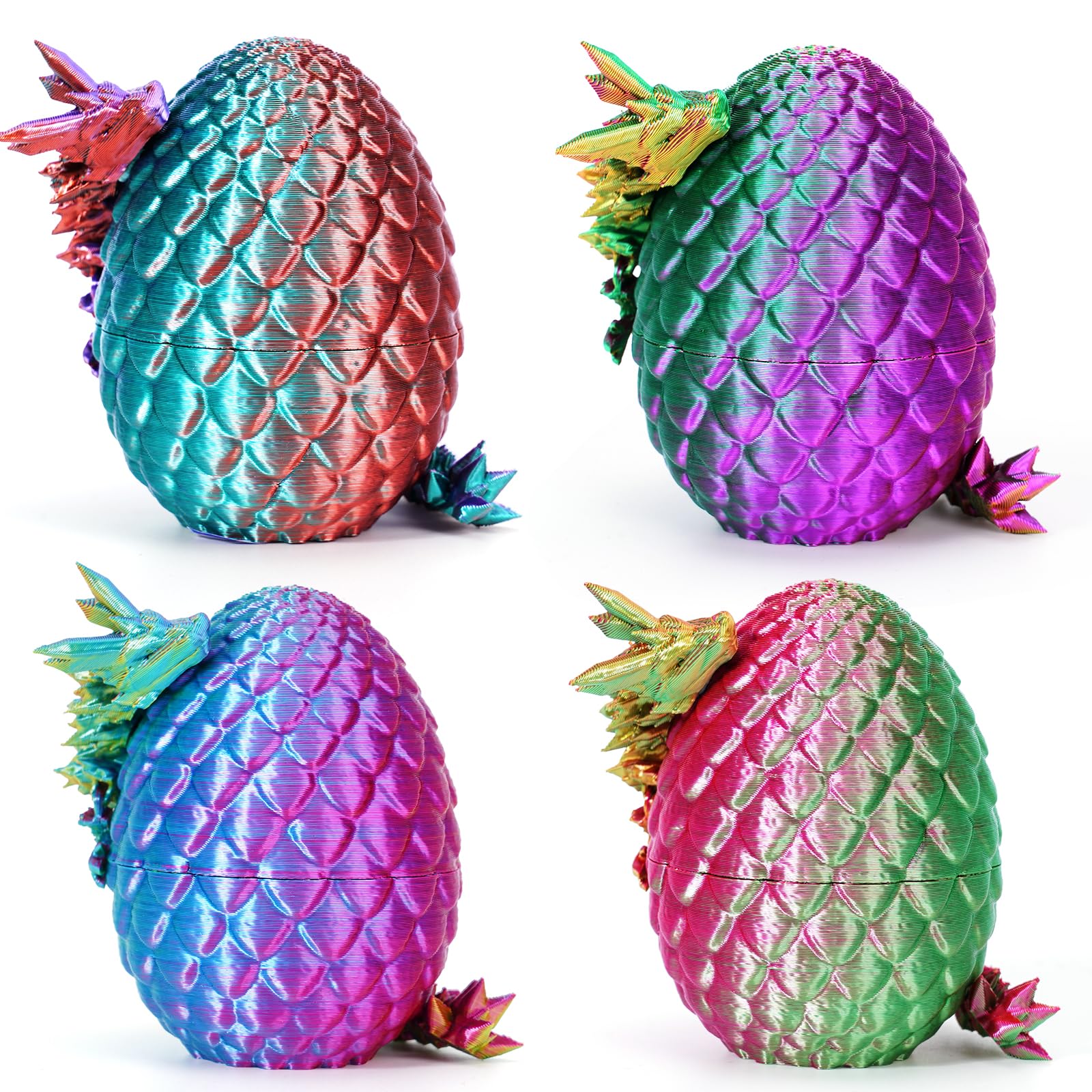 YILCER 4PCS 3D Printed Dragon Eggs with Dragon Inside Easter Basket Essentials Prefilled Easter Eggs with Toys Mini Easter Basket Stuffers Mystery Dragon Egg Fidget Toy 3D Printed Animals Toy