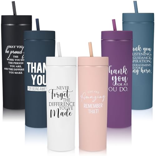 Rtteri 6 Pcs Veterinary Receptionist Week Gifts Nurse Appreciation Gifts Bulk Thank You Tumblers for Women Men 16oz Plastic Skinny Tumblers with Lids for Teacher Coworker Staff(Pastel Colors)