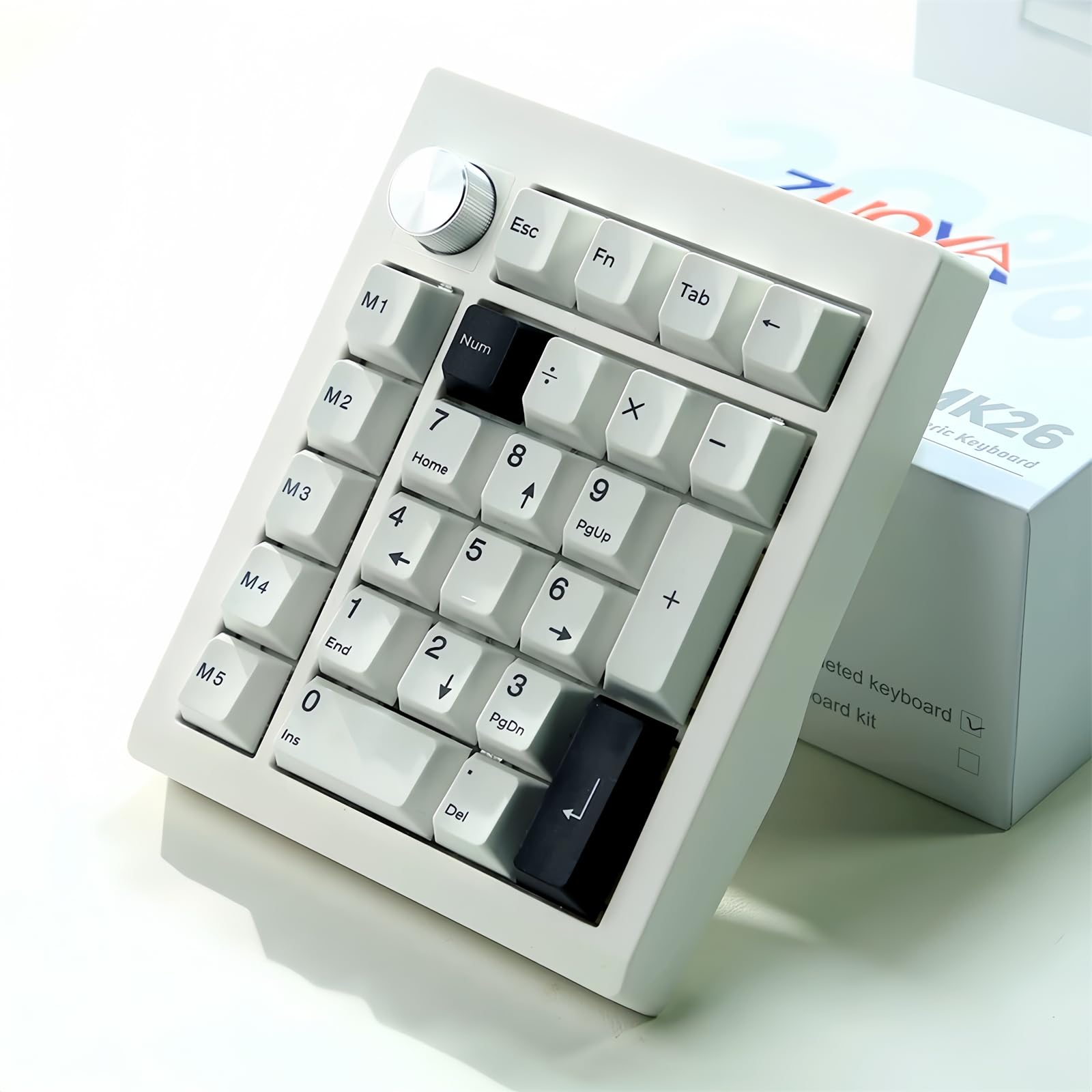 FKZ GMK26 Mechanical Numpad,Gasket QMK/VIA Macro Numeric Keypad Hot Swap Wireless 2.4G/BT5.0/Wired USB-C RGB Backlit 26 Keys Mini Protable Number Keyboard Programmable for Win/Mac/Gaming (White)