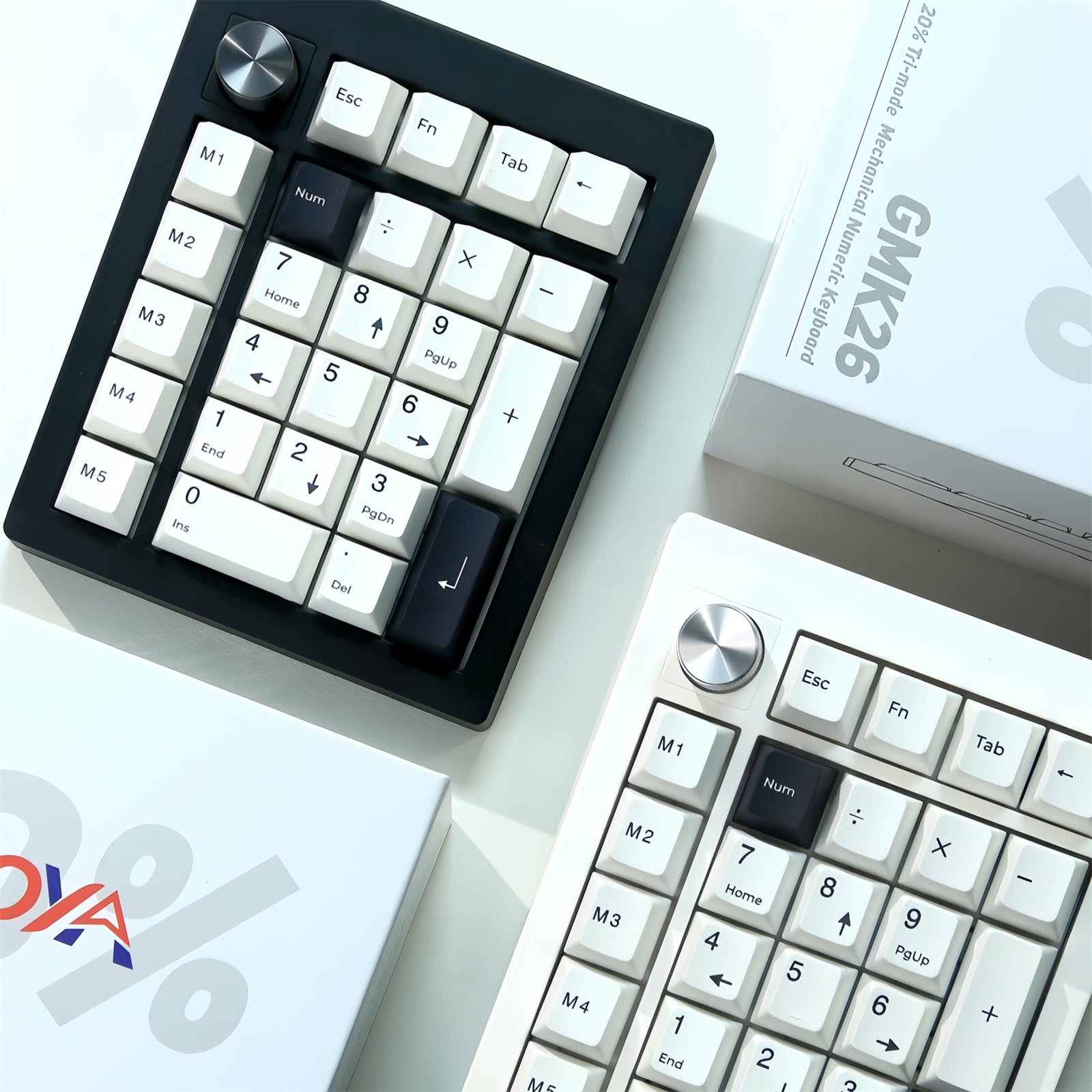 FKZ GMK26 Mechanical Numpad,Gasket QMK/VIA Macro Numeric Keypad Hot Swap Wireless 2.4G/BT5.0/Wired USB-C RGB Backlit 26 Keys Mini Protable Number Keyboard Programmable for Win/Mac/Gaming (White)