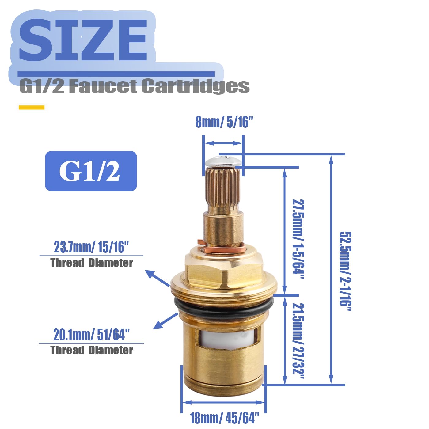 Mesee 1 Pair Faucet Cartridges Replacement, Brass Ceramic Disc Stem Cartridge Faucet Valve 1/2" Turn Tap Cartridge Valves for Bathroom Garden Kitchen Taps