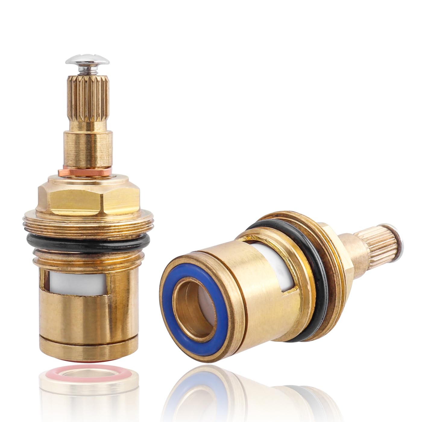 Mesee 1 Pair Faucet Cartridges Replacement, Brass Ceramic Disc Stem Cartridge Faucet Valve 1/2" Turn Tap Cartridge Valves for Bathroom Garden Kitchen Taps