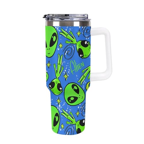 Niapessel Leak Proof Tumbler, Insulated Water Bottles with Straw, Alien Space Insulated Cup with Handle 40 Oz Stainless Steel Flask for School, Travel, Car, Sports, Work