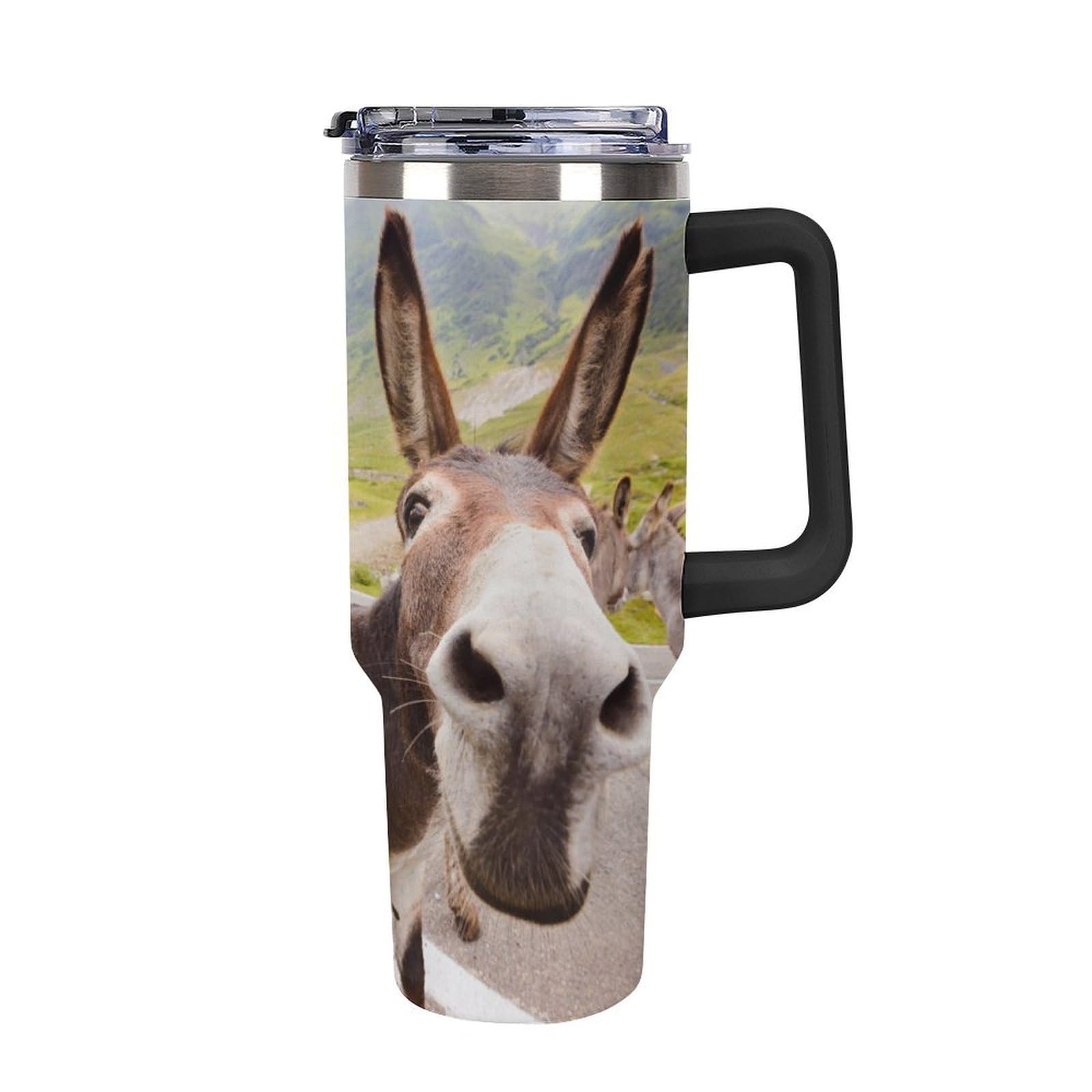 Niapessel Leak Proof Tumbler, Insulated Water Bottles with Straw, Funny Donkey Insulated Cup with Handle 40 Oz Stainless Steel Flask for School, Travel, Car, Sports, Work