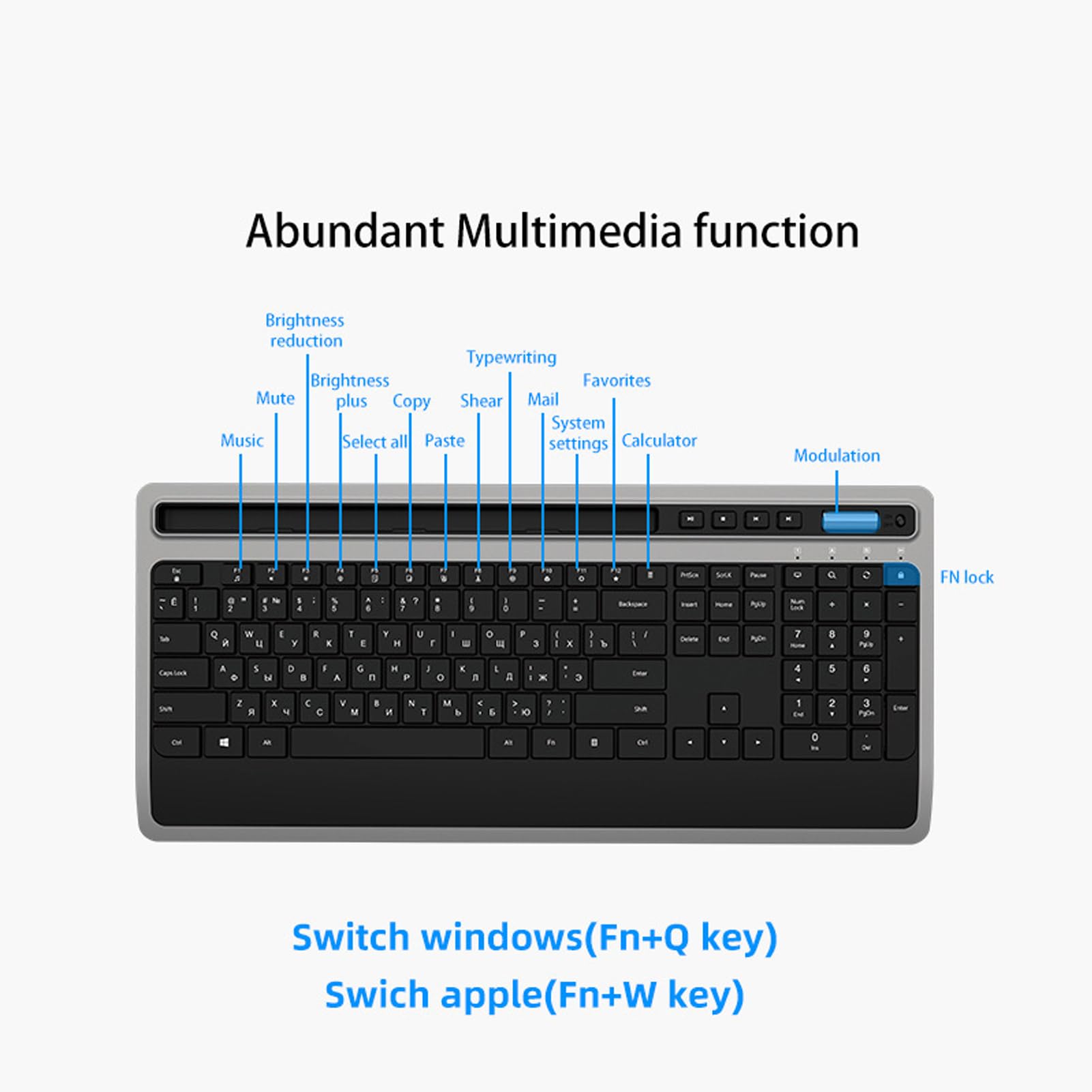 Wireless Keyboard and Mouse Combination, Silent Numeric Keypad and Adjustable DPI Mouse, Built-in Phone & Tablet Stand, Compatible with MacBook, Windows Computer, Black