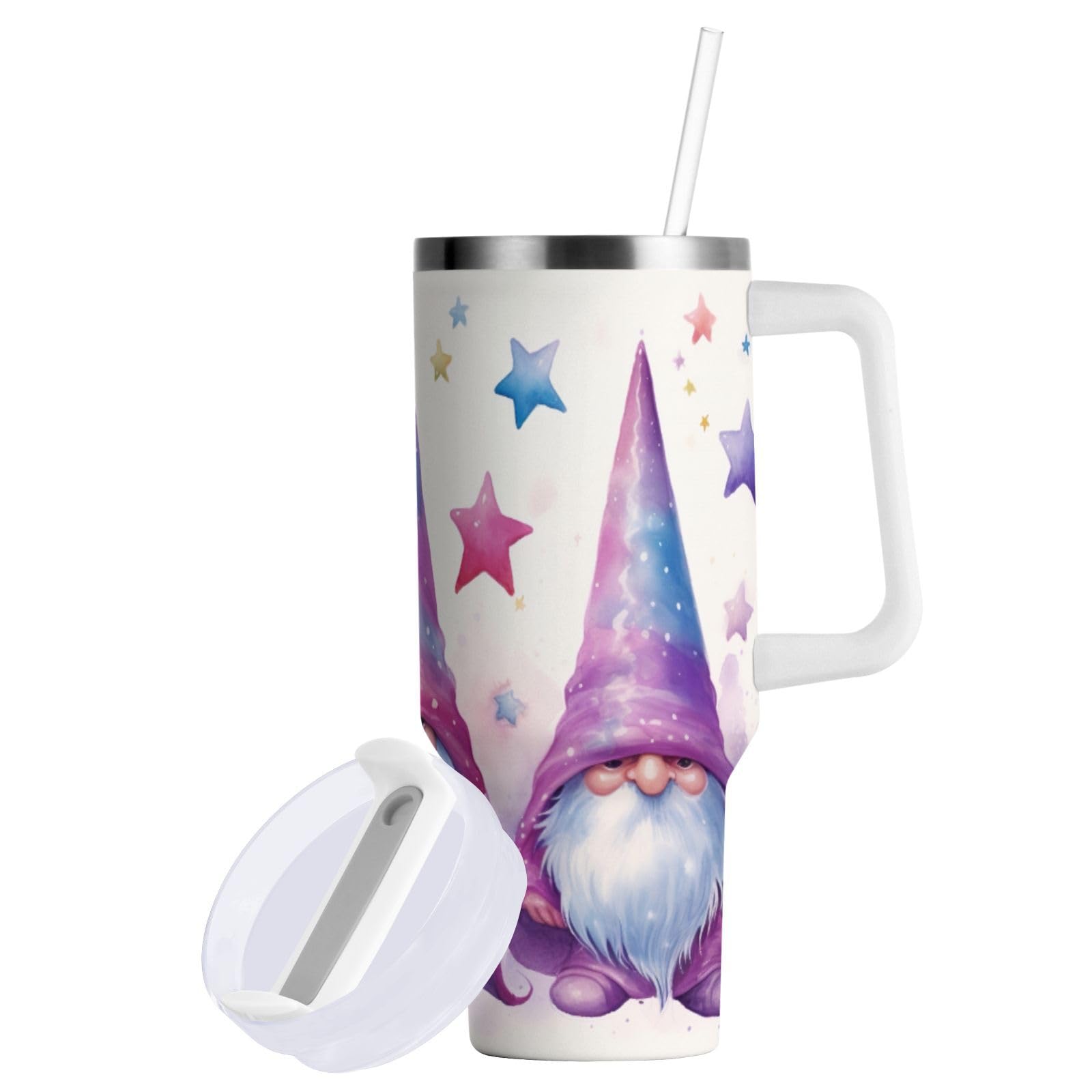 FLildon 40oz Tumbler with Handle and Straw Lid, Cute Gnomes Insulated Coffee Mug Stainless Steel Water Bottle Leakproof Vacuum Travel Coffee Cup