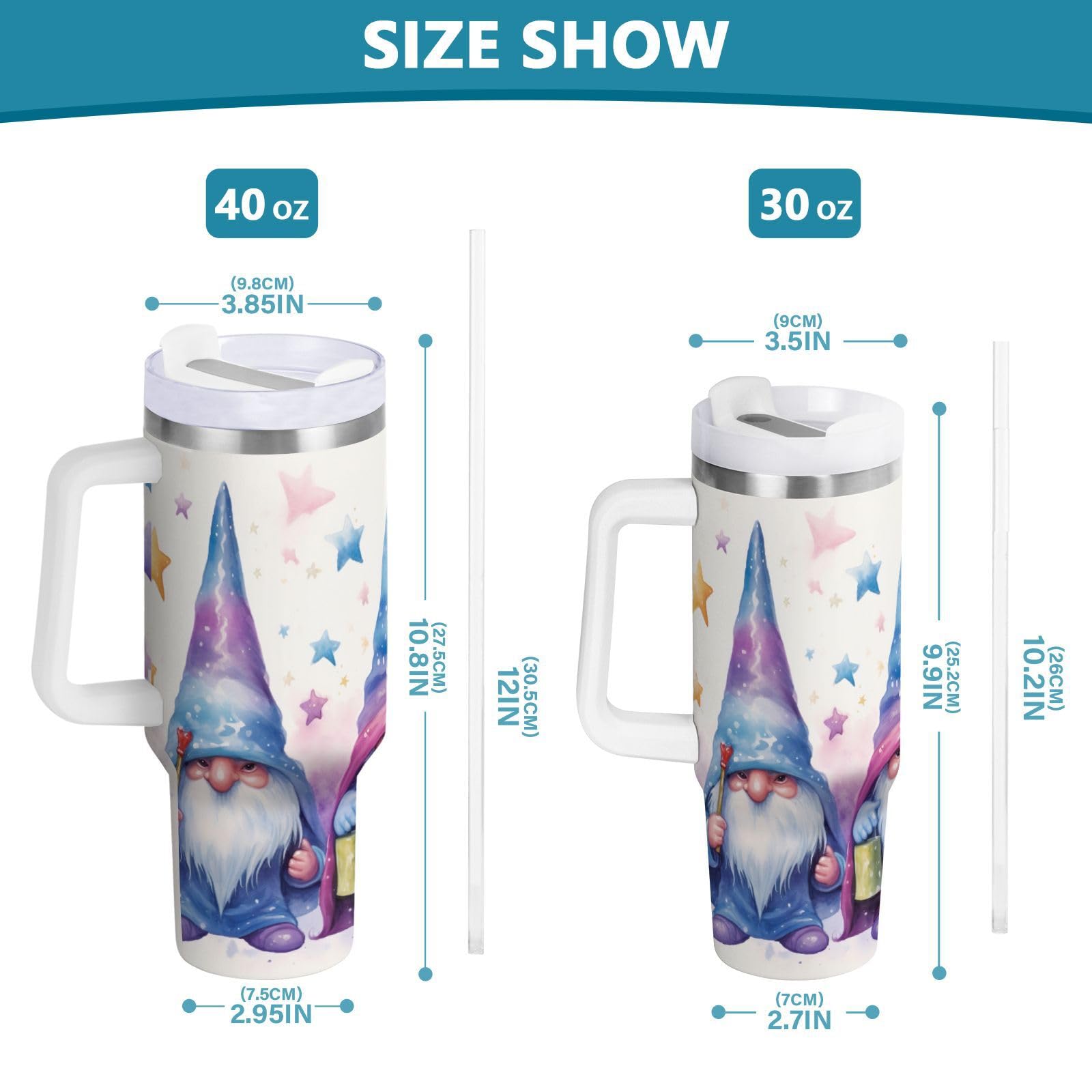 FLildon 40oz Tumbler with Handle and Straw Lid, Cute Gnomes Insulated Coffee Mug Stainless Steel Water Bottle Leakproof Vacuum Travel Coffee Cup