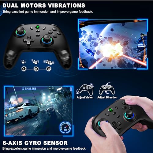 Wireless Switch Pro Controller for Nintendo Switch Controller/Lite/OLED, Hall Effect Wired PC Joysticks-LED Wireless iOS/Android Remote/Programmable Nintendo Switch Accessories Interactive Gaming Figures