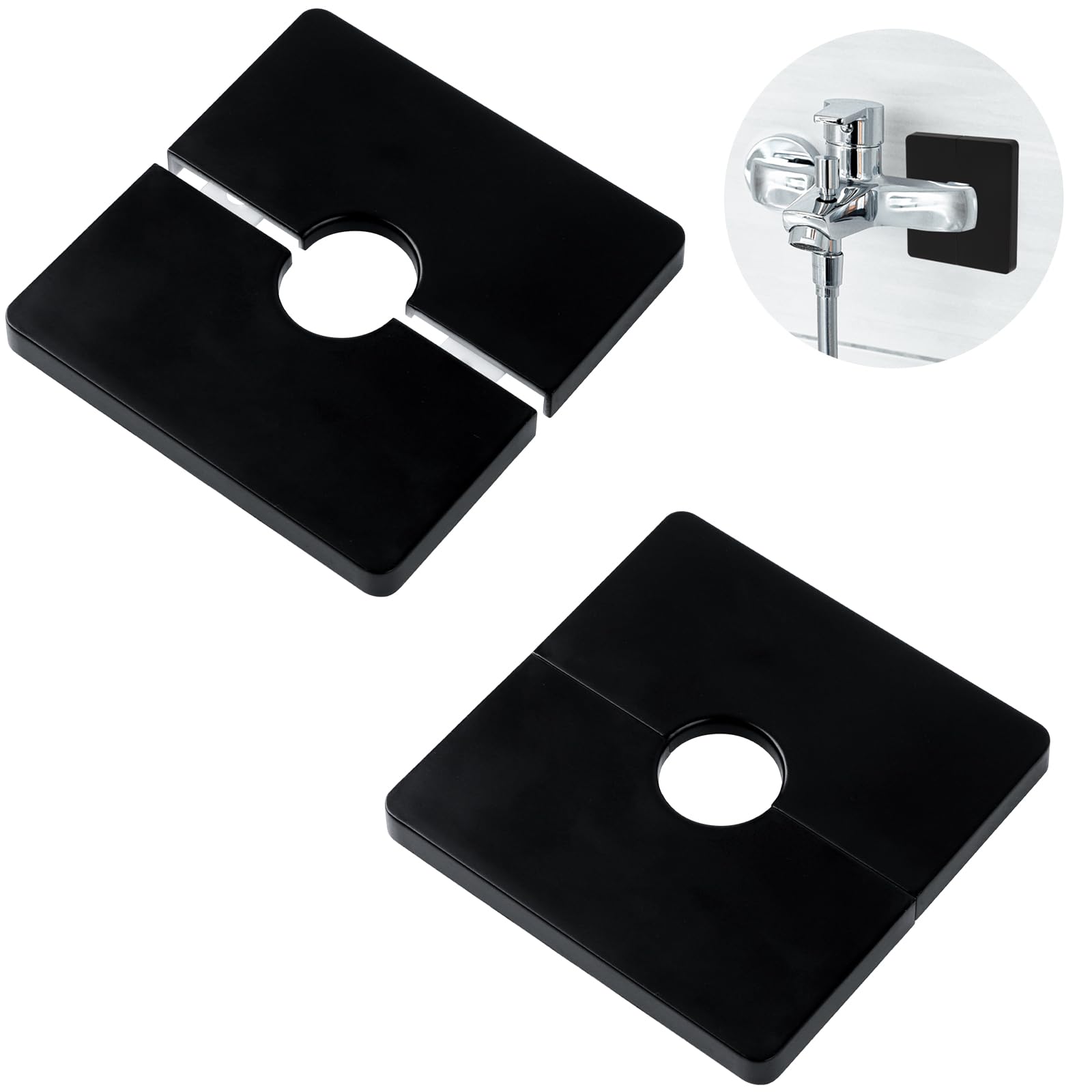 LLMSIX 2PCS Shower Arm Flange, Plastic Square Escutcheon Plate Matte Black Plumbing Cover Plates Self-Adhesive Shower Flange Cover Plate for Covering Gaps Holes, Fit for 20mm/0.78 Inch Diameter Pipe