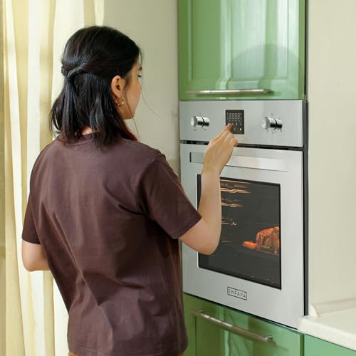 Empava Single Gas Wall Oven with 5 Cooking Funcitons 24 inch, Built-in Convection Fan, NG Only Mechanical Control Knobs, Digital Display Panel, Stainless Steel
