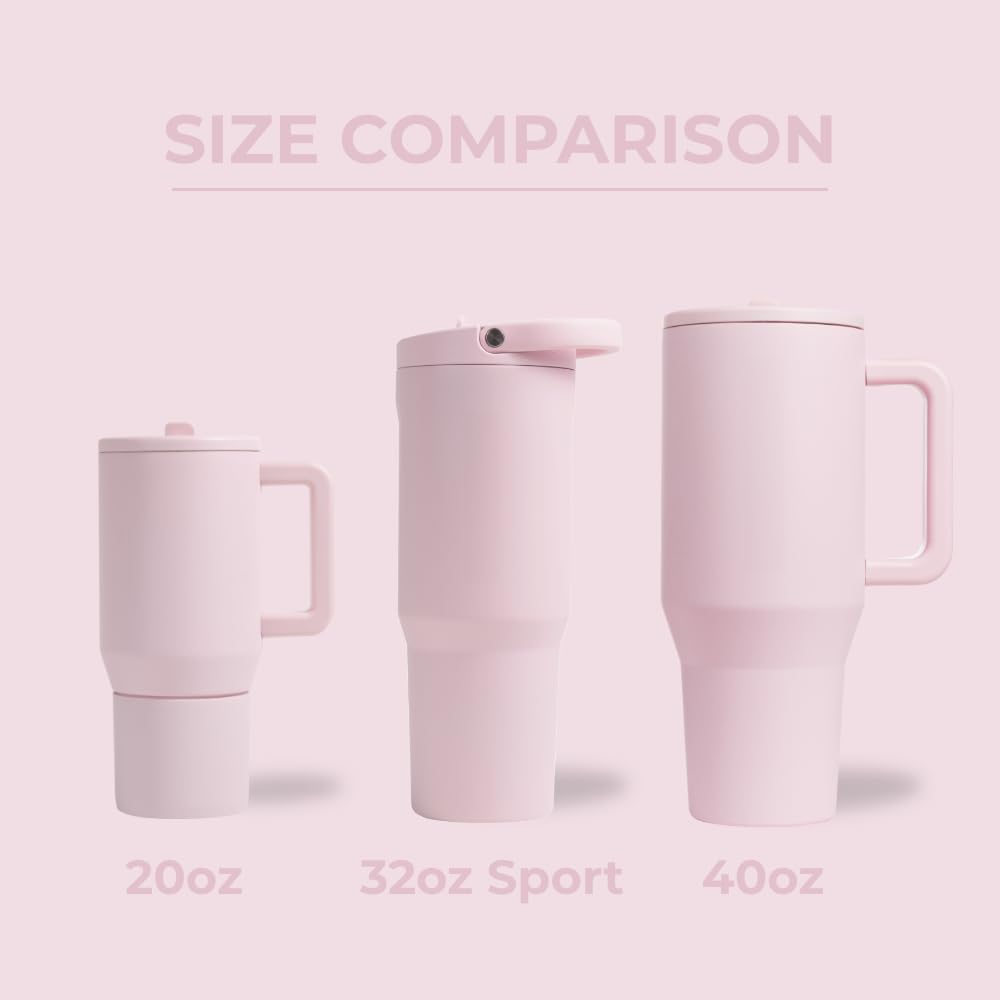 HydroJug Sport - Stainless Steel Tumbler with Straw, Vacuum Insulated, 32oz Leakproof Water Bottle, Ergonomic Design, Reusable, Dishwasher Safe, Rubber Base, Durable for Gym or Outdoors, Pink Sand
