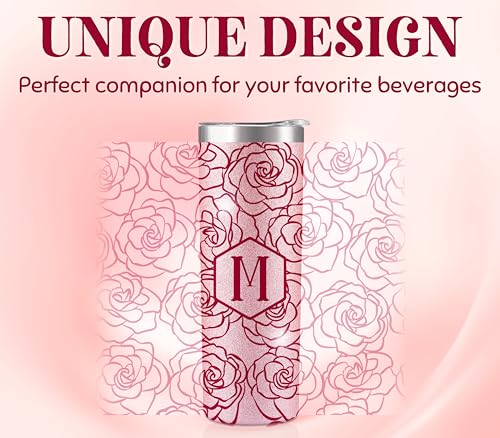 Onebttl Monogrammed Gifts for Women, Personalized Travel Mugs, Unique Coffee Tumbler with Initials for Her on Birthdays Christmas, Rose Gold, D