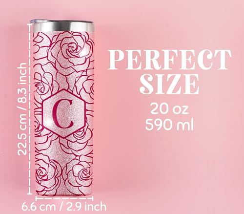 Onebttl Monogrammed Gifts for Women, Personalized Travel Mugs, Unique Coffee Tumbler with Initials for Her on Birthdays Christmas, Rose Gold, D
