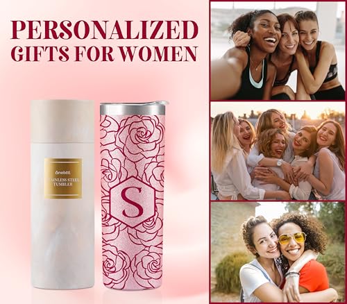 Onebttl Monogrammed Gifts for Women, Personalized Travel Mugs, Unique Coffee Tumbler with Initials for Her on Birthdays Christmas, Rose Gold, D