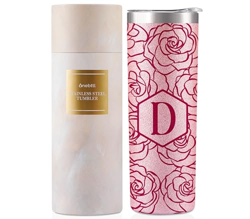 Onebttl Monogrammed Gifts for Women, Personalized Travel Mugs, Unique Coffee Tumbler with Initials for Her on Birthdays Christmas, Rose Gold, D