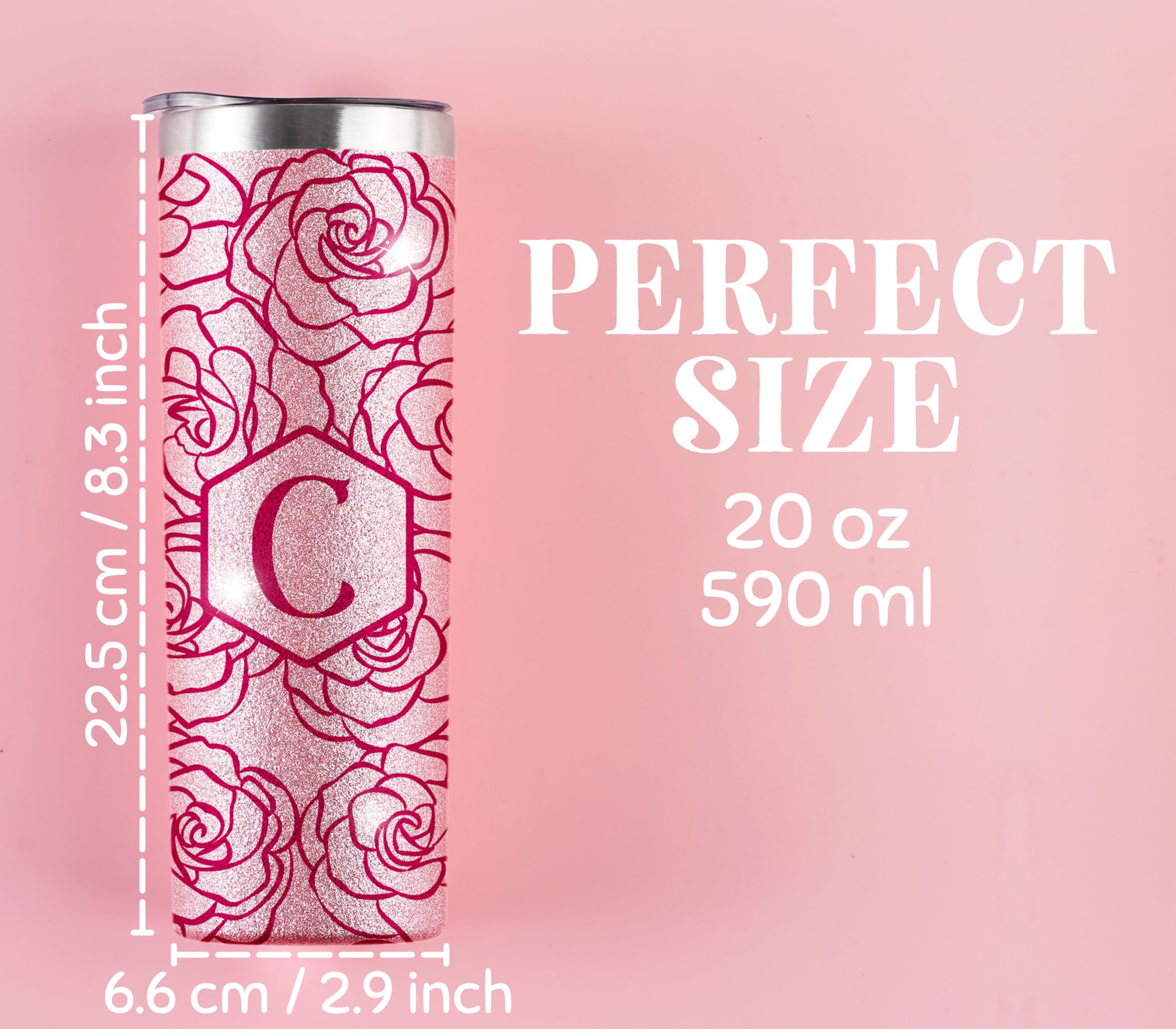 Onebttl Monogrammed Gifts for Women, Personalized Travel Mugs, Unique Coffee Tumbler with Initials for Her on Birthdays Christmas, Rose Gold, S