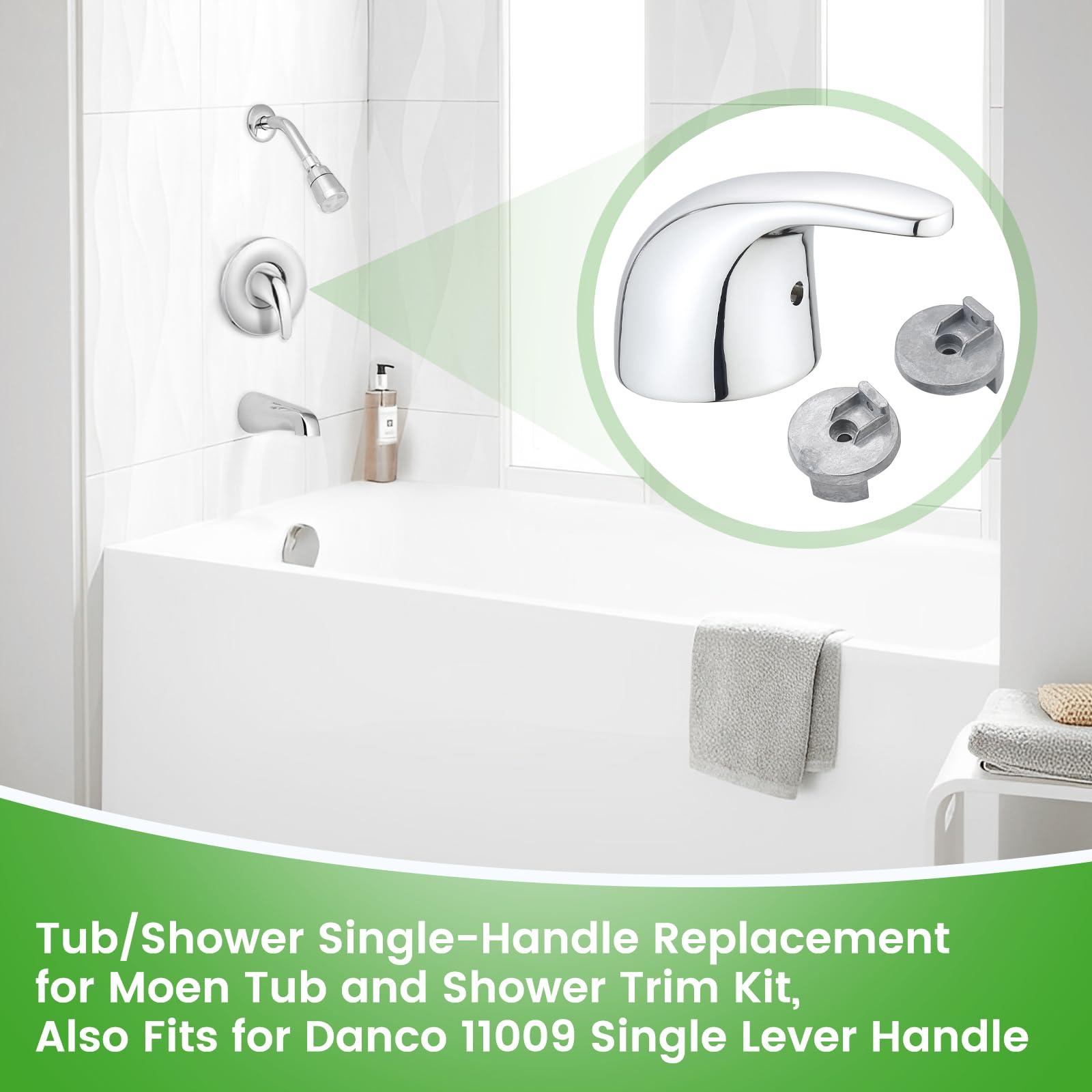 Shower Handle Replacement for Moen 100657 100224 179100 Lever Shower Handle, Compatible with Moen PosiTemp Valve Systems, Lever Shower Handle Kit for Single Handle Tub and Shower Faucets, Chrome