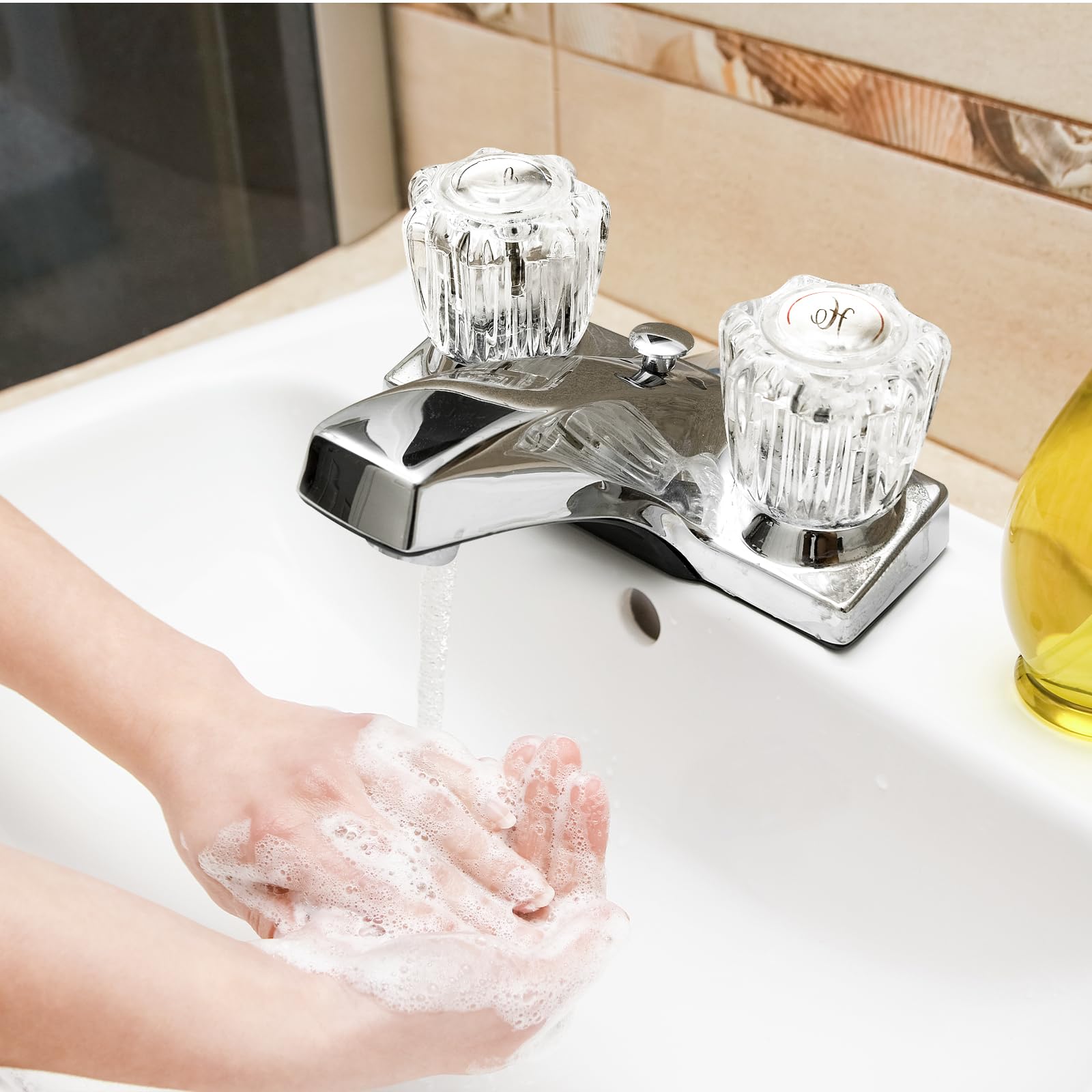 Bathroom Faucet Knobs Replacement, Bathtub Faucet Handles 1 Pair Hot and Cold 2 Knobs with A Screwdriver and Screws Compatible with Delta LDR Delex Peerless Faucets