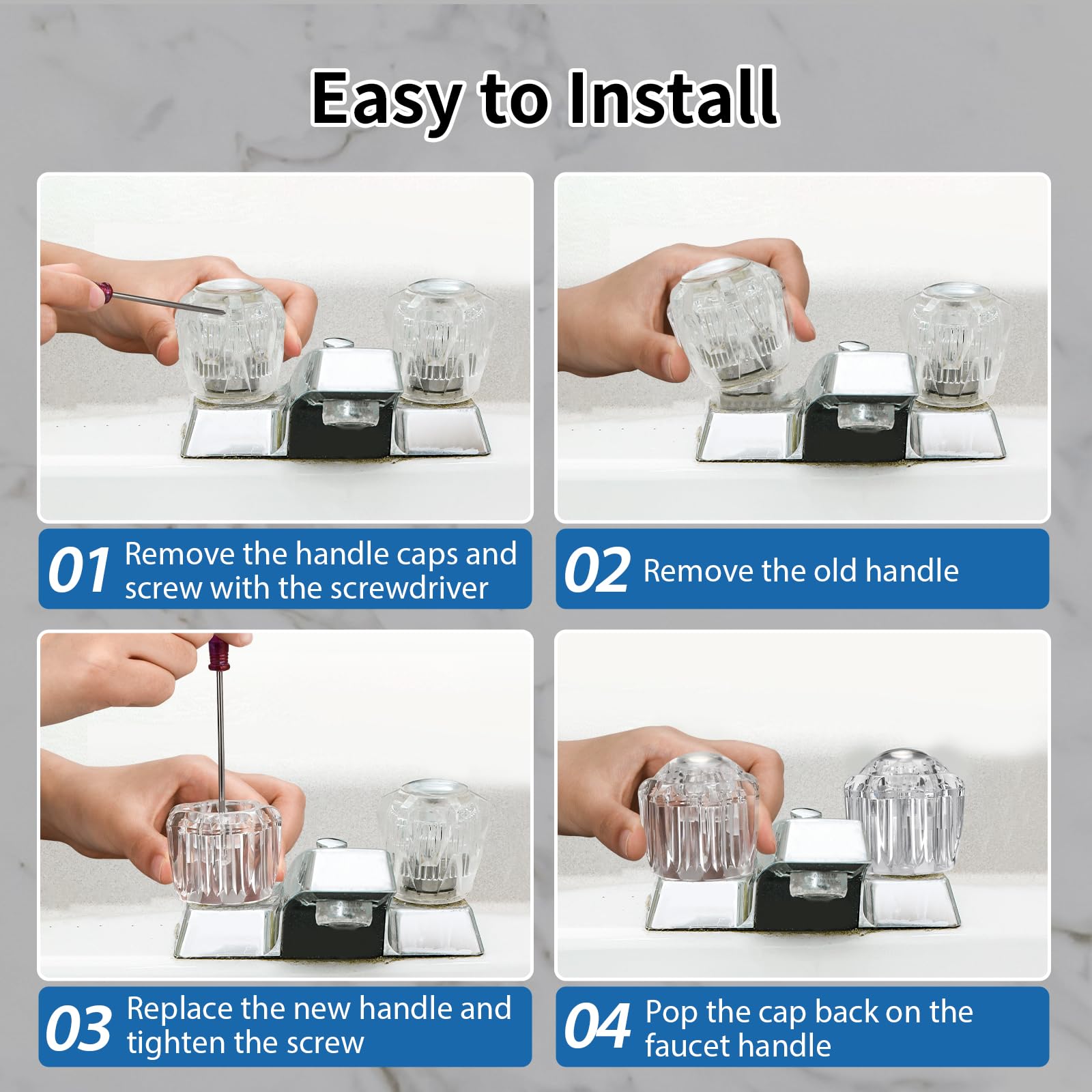 Bathroom Faucet Knobs Replacement, Bathtub Faucet Handles 1 Pair Hot and Cold 2 Knobs with A Screwdriver and Screws Compatible with Delta LDR Delex Peerless Faucets