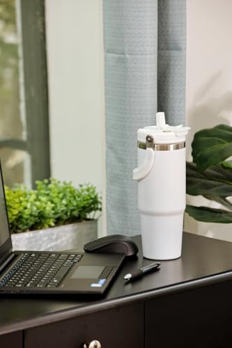 SENSO® Venture DuoFlow 30 oz Vacuum Insulated Stainless Steel Travel Tumbler - Double-Wall Insulated with Copper Lining, Flip-Top Lid, and Handle (GRAY)