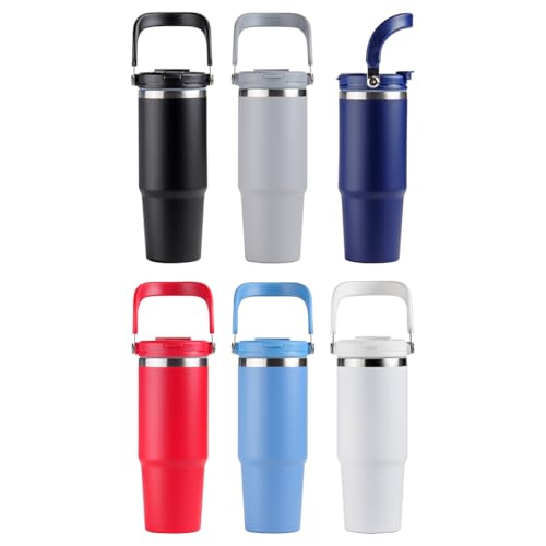 SENSO® Venture DuoFlow 30 oz Vacuum Insulated Stainless Steel Travel Tumbler - Double-Wall Insulated with Copper Lining, Flip-Top Lid, and Handle (NAVY BLUE)