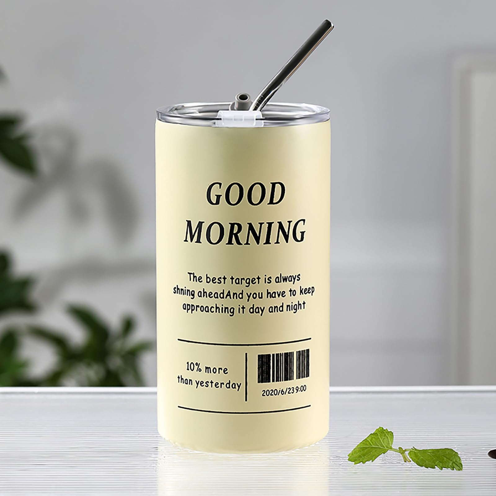 20OZ insulation and cooling ice cream cup, simple office portable car straw water cup, vacuum double-layer coffee cup, 304 stainless steel cold and hot drink travel cup (Off white)