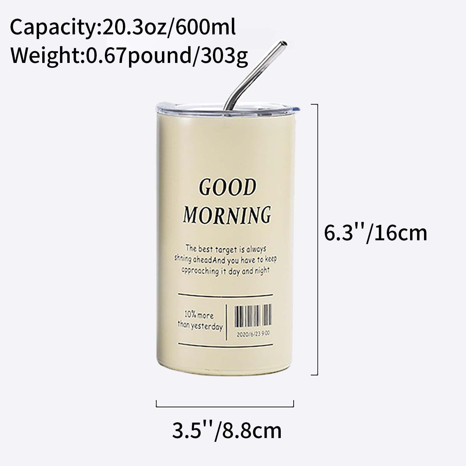 20OZ insulation and cooling ice cream cup, simple office portable car straw water cup, vacuum double-layer coffee cup, 304 stainless steel cold and hot drink travel cup (Off white)