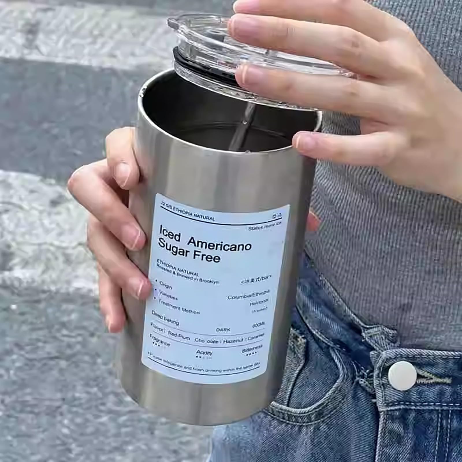 20OZ insulation and cooling ice cream cup, simple office portable car straw water cup, vacuum double-layer coffee cup, 304 stainless steel cold and hot drink travel cup (Silvery)