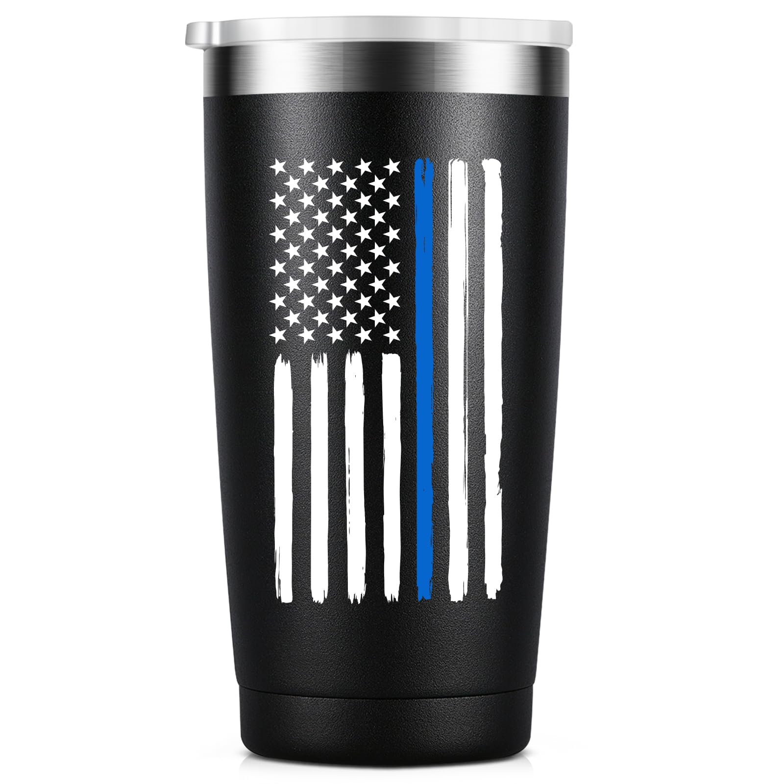 KIKERRO Thin Blue Line Police Officer Gifts - Cops Officer Valentine's Day Gift Coffee Cup - 20oz Stainless Steel Double Wall Insulated Tumbler, Black