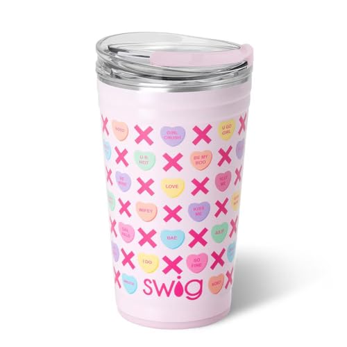 Swig Life 24oz Party Cup, Stackable Insulated Travel Coffee Tumbler with EZ Slider Lid, Cup Holder Friendly Travel Thermos, Stainless Steel 24 oz Tumbler, Reusable Coffee Mug (Be Mine)