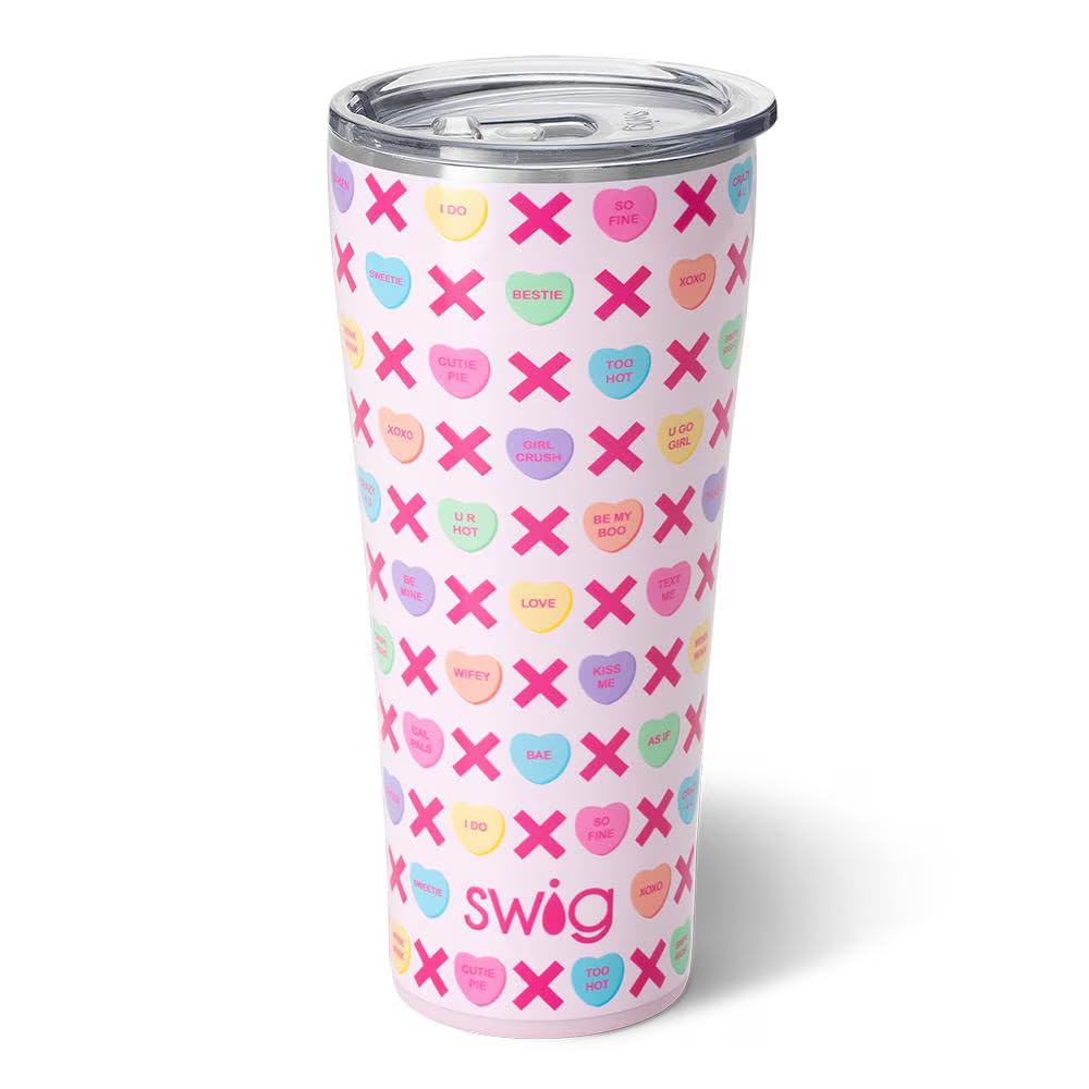 Swig Life 32oz Insulated Tumbler, Travel Coffee Tumbler with Lid, Cup Holder Friendly Travel Coffee Mug, Stainless Steel Thermos with Lid (Be Mine)