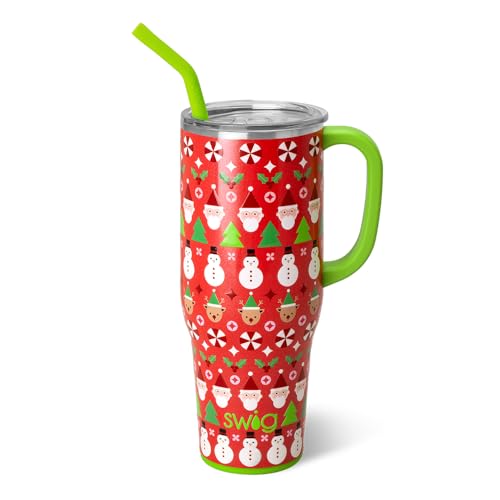 Swig Life 40oz Mega Mug, 40 oz Tumbler with Handle and Straw, Cup Holder Friendly, Dishwasher Safe, Extra Large Insulated Tumbler, Stainless Steel (Christmas Crew)