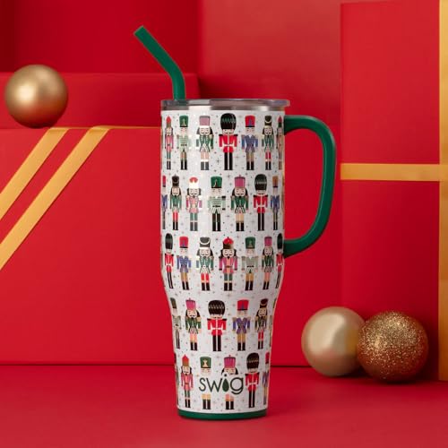 Swig Life 40oz Mega Mug, 40 oz Tumbler with Handle and Straw, Cup Holder Friendly, Dishwasher Safe, Extra Large Insulated Tumbler, Stainless Steel (Classic Nutcracker)