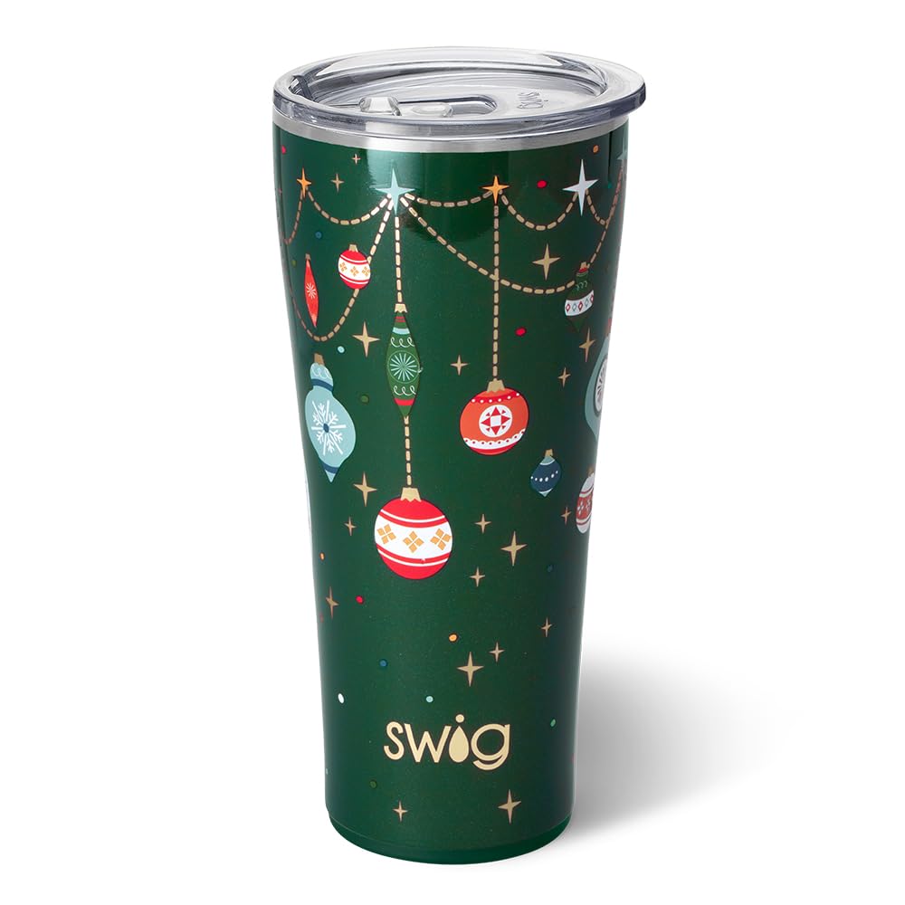 Swig Life 32oz Insulated Tumbler, Travel Coffee Tumbler with Lid, Cup Holder Friendly Travel Coffee Mug, Stainless Steel Thermos with Lid (Deck The Halls)