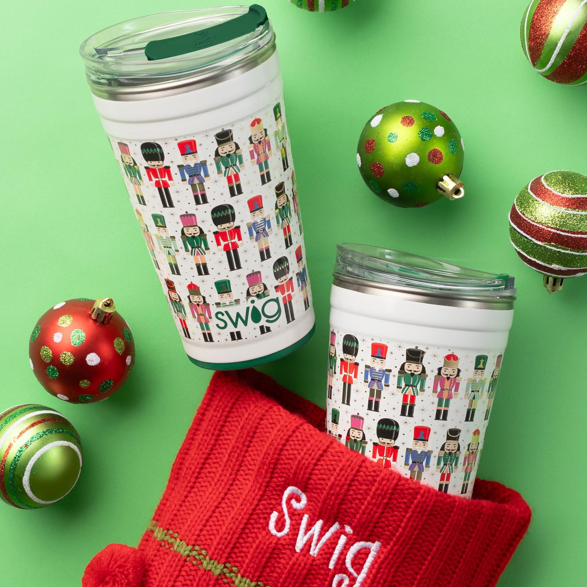 Swig Life 24oz Party Cup, Stackable Insulated Travel Coffee Tumbler with EZ Slider Lid, Cup Holder Friendly Travel Thermos, Stainless Steel 24 oz Tumbler, Reusable Coffee Mug (Classic Nutcracker)