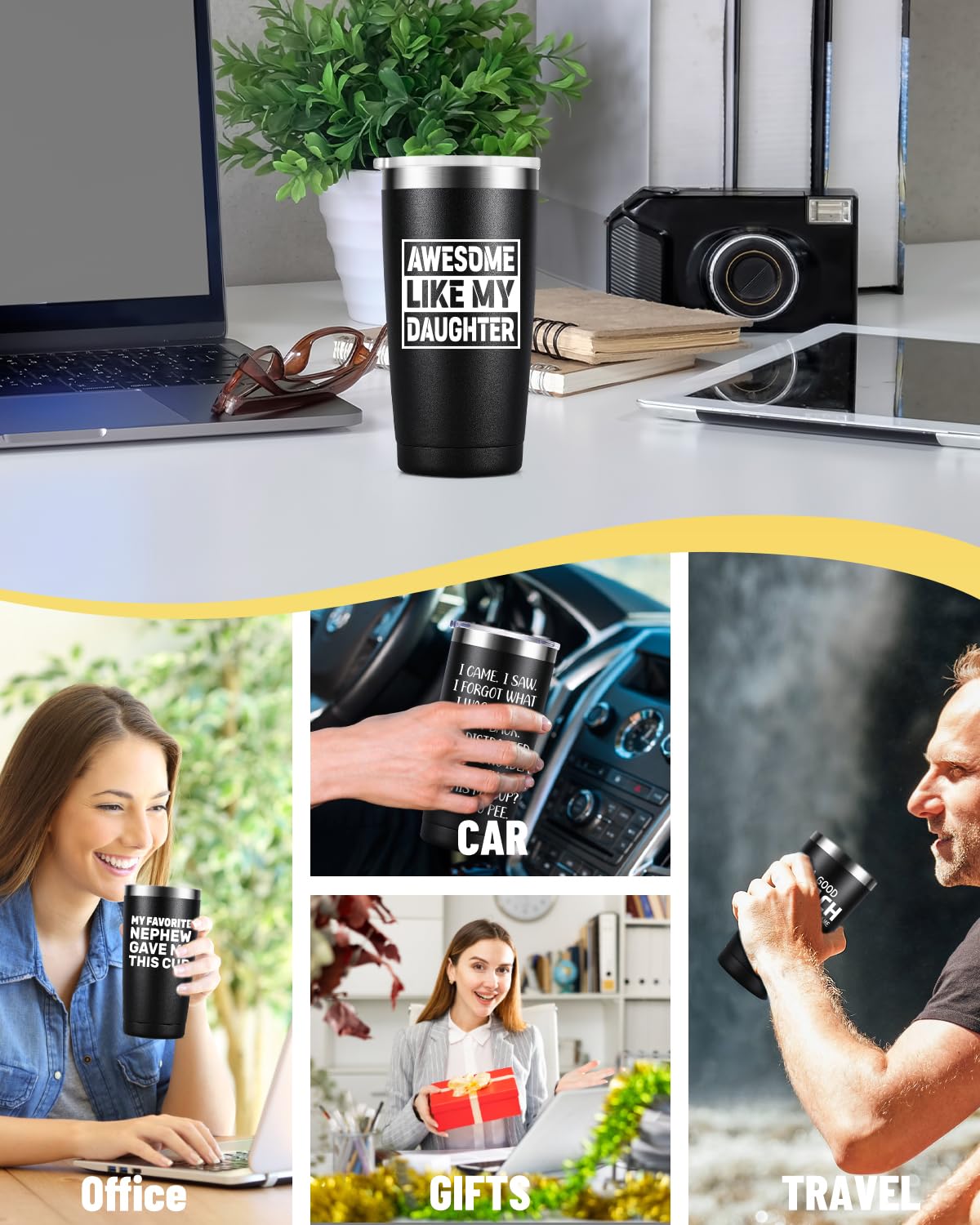 KIKERRO Fathers Day Dad Gifts from Daughter, Birthday Christmas Gift for Men Stepdad, 20 oz Tumbler Mug, Black