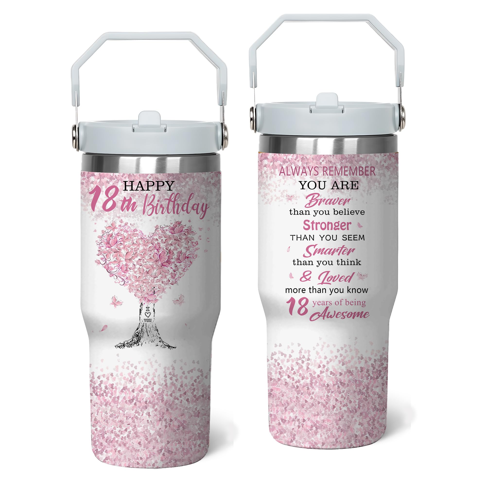 Dcohluk 18 Year Old Girl Birthday Gifts Ideas for 40oz Tumbler Best Gift for 18 Year Old Girl, Mothers Day 18th Birthday Mug 18th Birthdays Gifts for Girls, Stainless Steel Cup with Handle & Straw