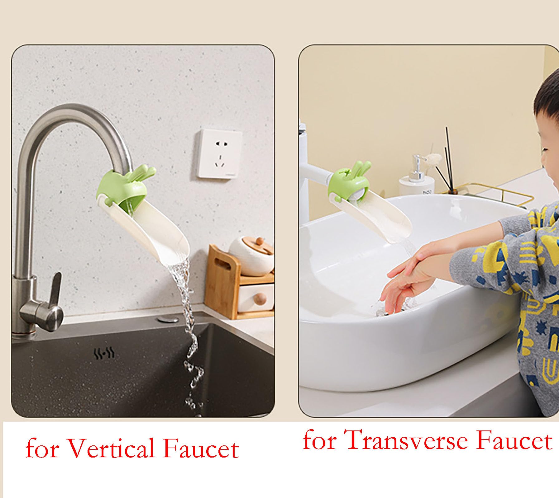 Faucet Extension Tubes, 5.5 Inch x 2.7 Inch Green Silicone and Plastic Fun Hand Extenders for Kitchen and Bathroom Washbasin (green)