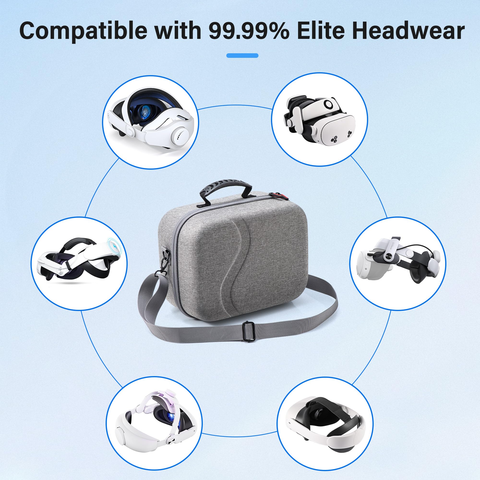 Large Carrying Case for Meta Quest 3S/3, Hard Travel Case Compatible with BOBOVR S3 Pro/KIWI Design Battery Head Strap, Quest Controller and Accessory, Portable Hard Shell Travel Bag, Grey