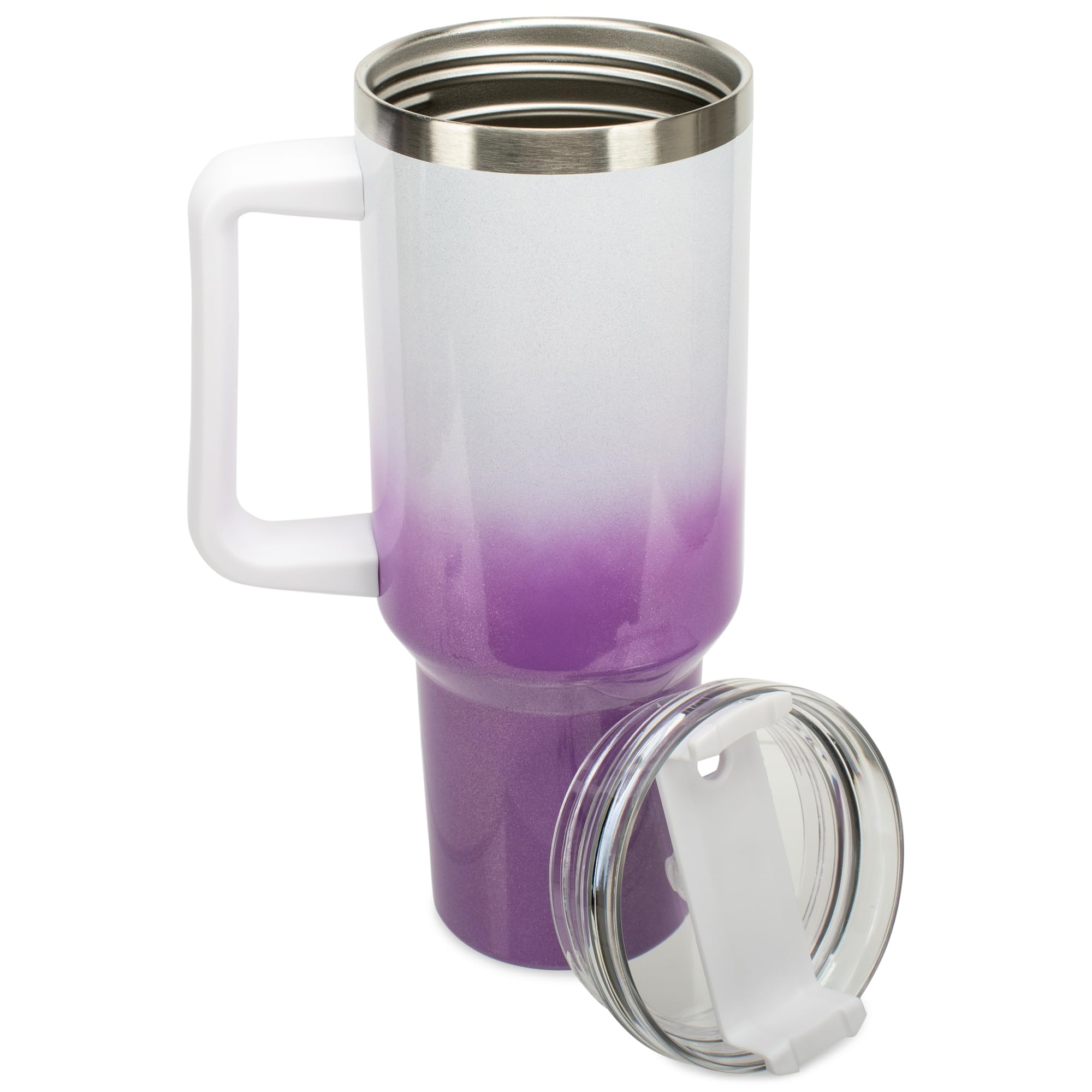 Elanze Designs Elephant Strength Loyalty Animal Traits 40 oz. Stainless Steel, Large Water Bottle Coffee Mug, Spill & Leak Resistant, Thermal Travel Tumbler with Handle, Lid & Straw, White & Purple