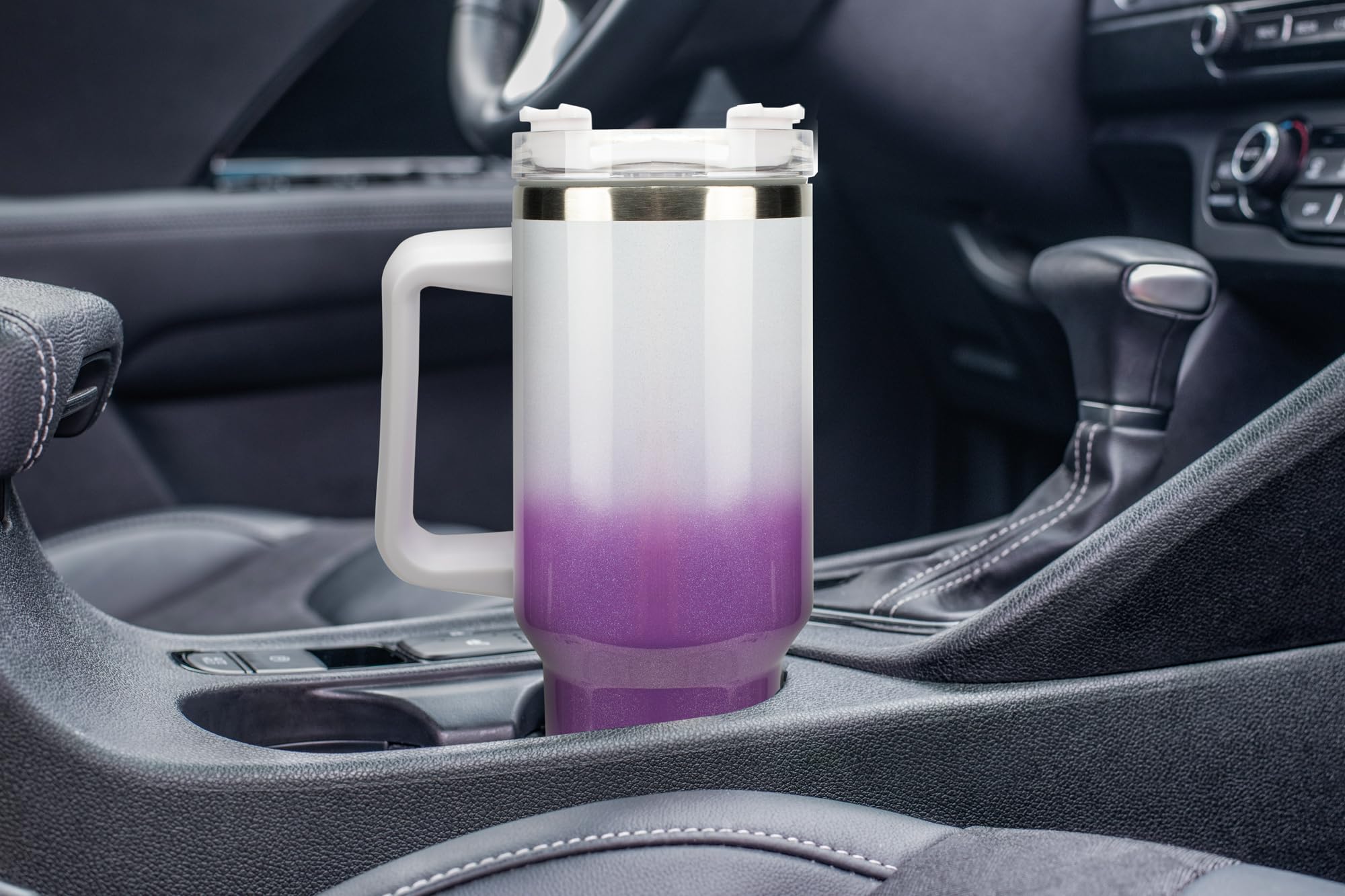 Elanze Designs Elephant Strength Loyalty Animal Traits 40 oz. Stainless Steel, Large Water Bottle Coffee Mug, Spill & Leak Resistant, Thermal Travel Tumbler with Handle, Lid & Straw, White & Purple