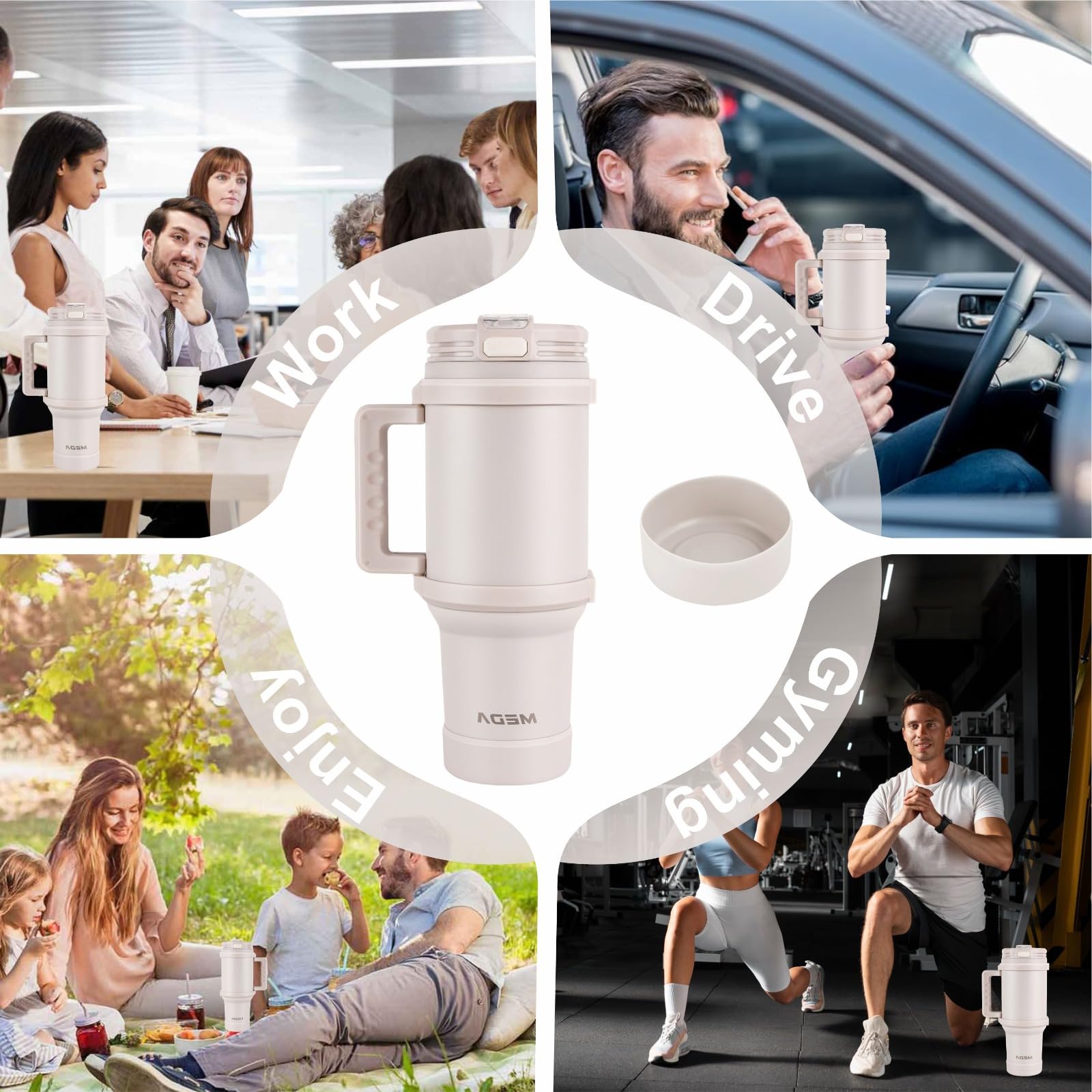 MEDA 40 oz Tumbler with Foldable Handle – Insulated, Reusable Stainless Steel Travel Coffee Mug – Perfect for Travel, Water, Iced Tea, Coffee – Ideal Easter Gift (Cream)