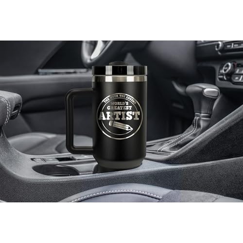 100 North | 40 oz Stainless Steel Double Wall Insulated Travel Tumbler With Handle, Straw, and Lid, World's Greatest Artist Black