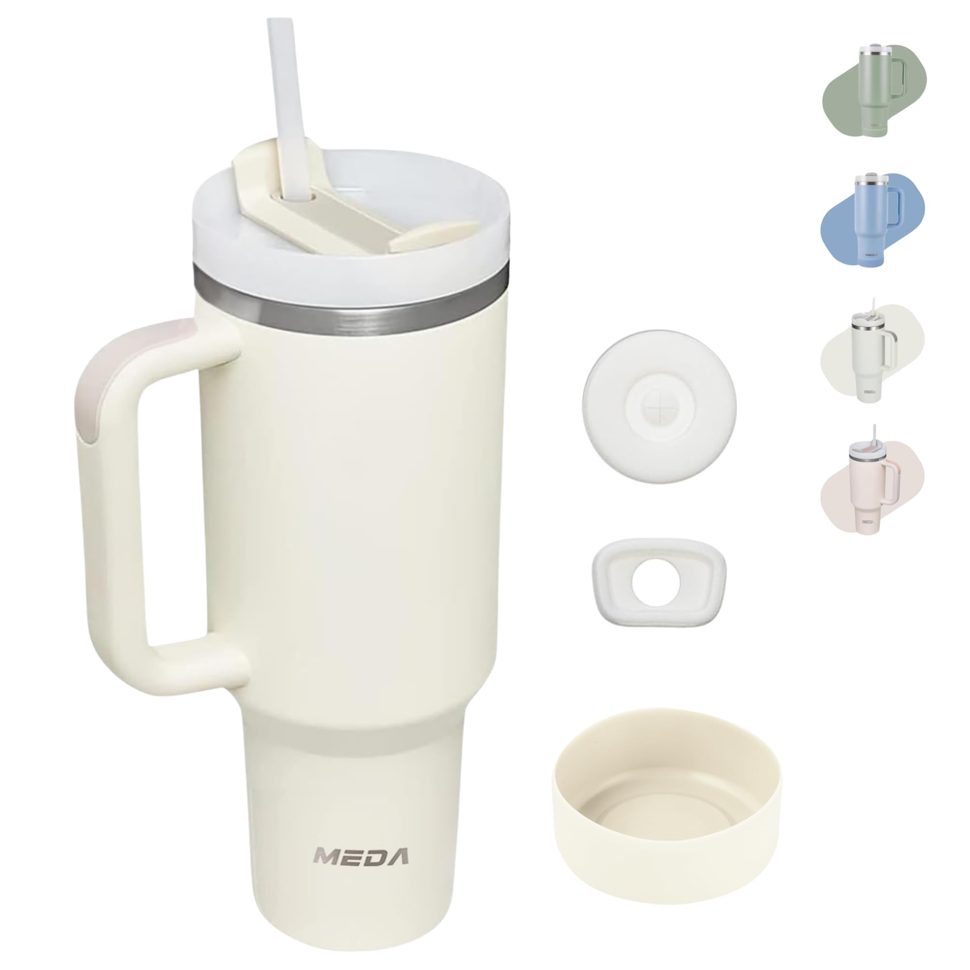 Tumbler with Lid & Straw 40oz | Leak Proof ,Insulated, Reusable Travel Coffee Mug Stainless Steel | Includes Tumbler Accessories Straw Cover + Silicone Boot for Water,Iced Tea,Coffee (Cream, 40oz)